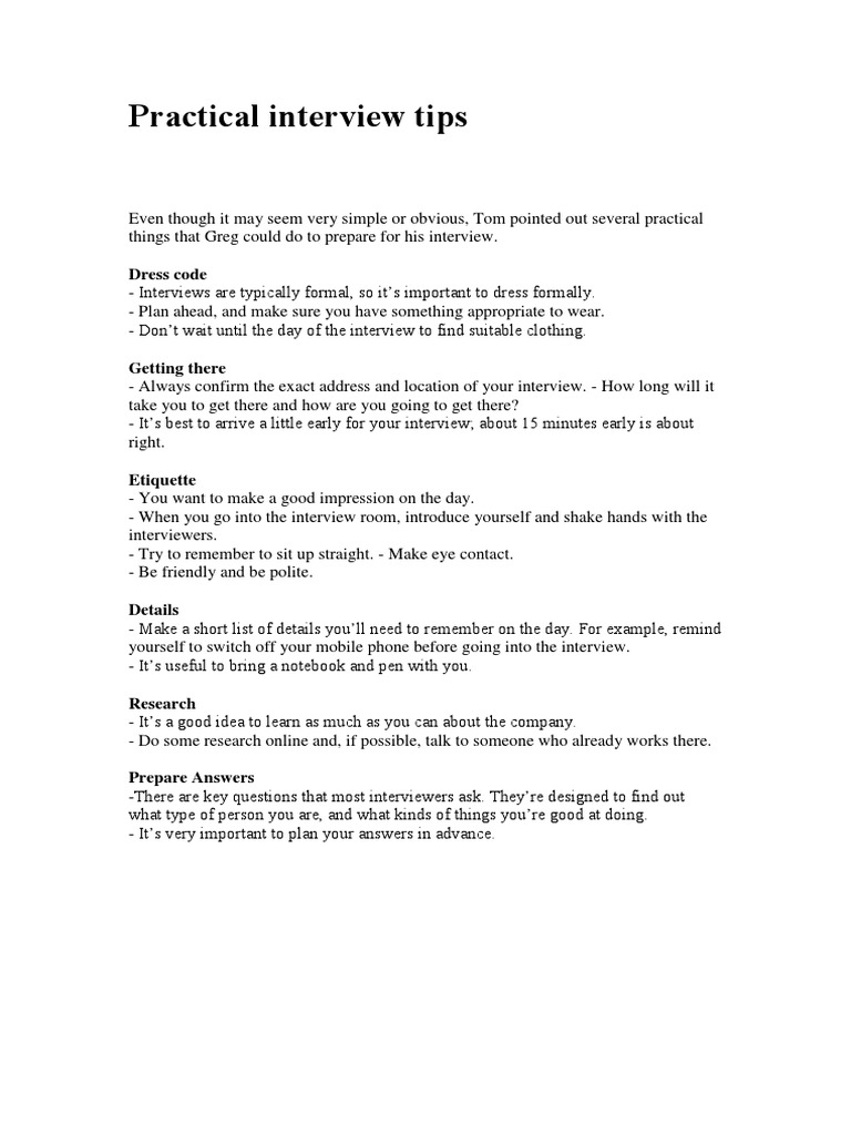 Practical Interview Tips | PDF