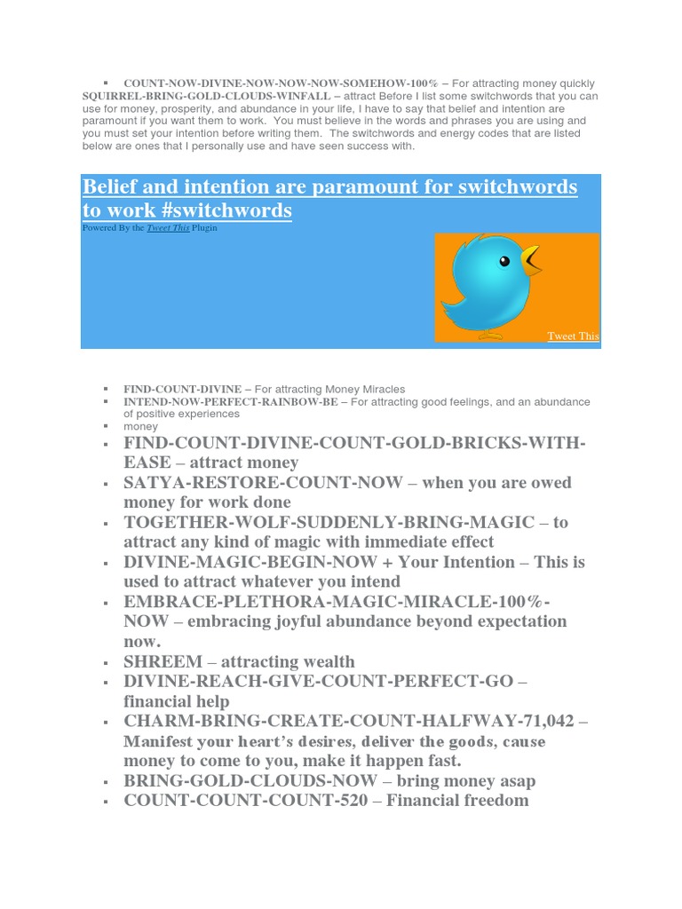 Before I List Some Switchwords That You Can Use For Money | PDF ...