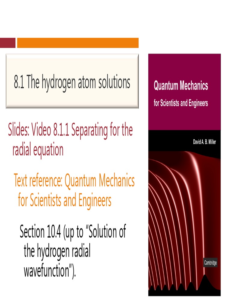 Solutions For Hydrogen Atom | PDF | Wave Function | Condensed Matter ...
