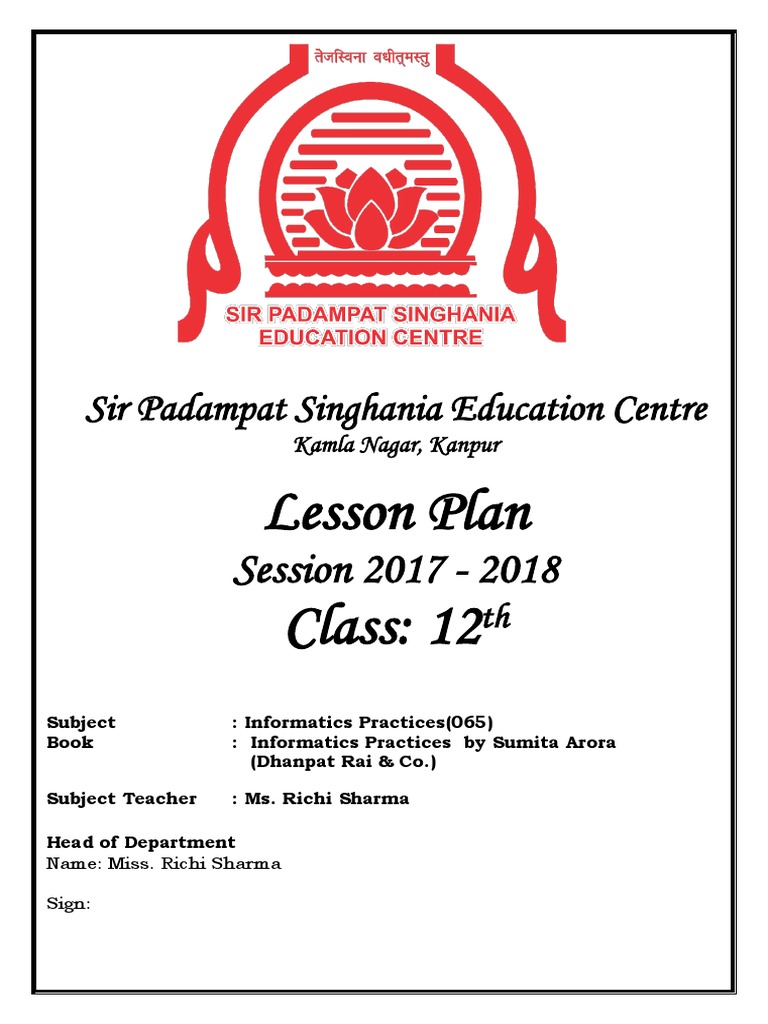 Lesson Plan IP - Class-XII | PDF | Html Element | Computing Lesson Plan IP - Class-XII | PDF | Html Element | Computing