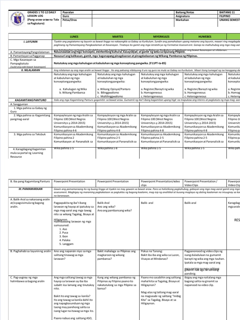 Grades 11 Filipino DLL 2 | PDF