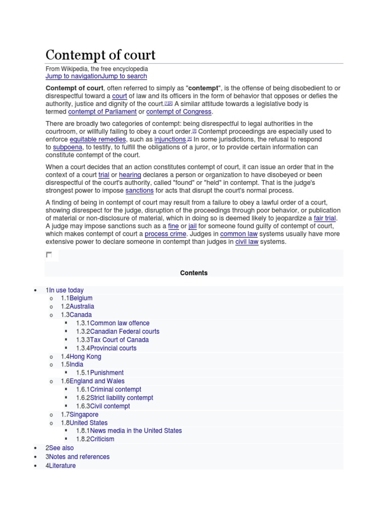 Contempt of Court: Jump To Navigationjump To Search | PDF | Contempt Of ...