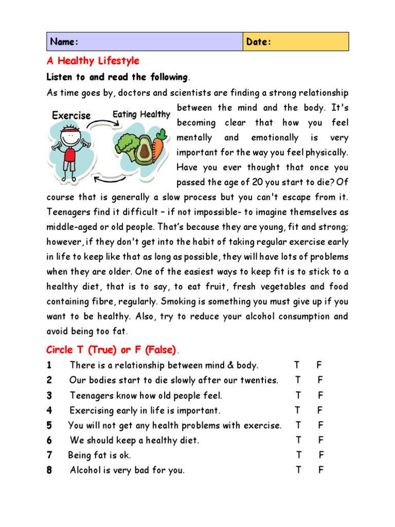 A Healthy Lifestyle 2 Reading Comprehension Exercises - 116024 | PDF
