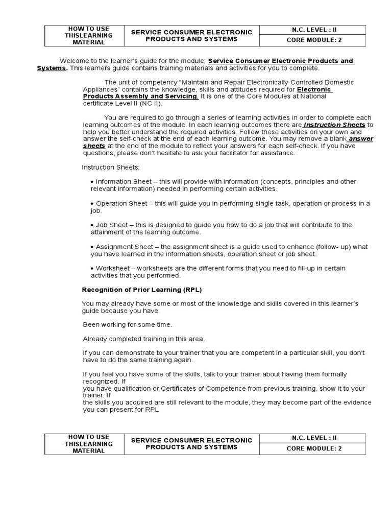 Coc 2 COMPETENCY BASED LEARNING MATERIAL | PDF | Personal Protective ...