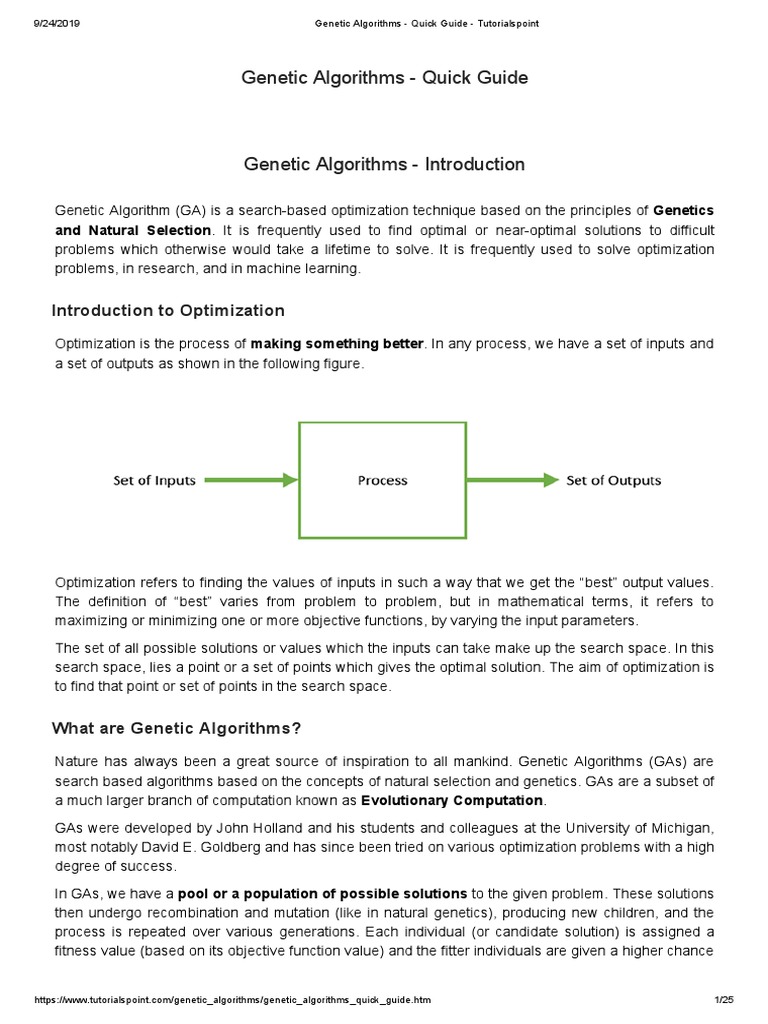 Genetic Algorithms - Quick Guide | PDF | Genetic Algorithm | Mathematical Optimization