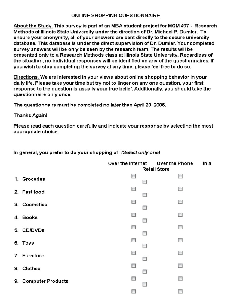 Online Shopping Questionnaire PDF | PDF | Online Shopping | Internet