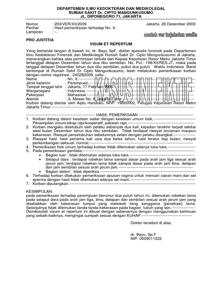 Visum Et Repertum Kasus Kekerasan Jakarta | PDF