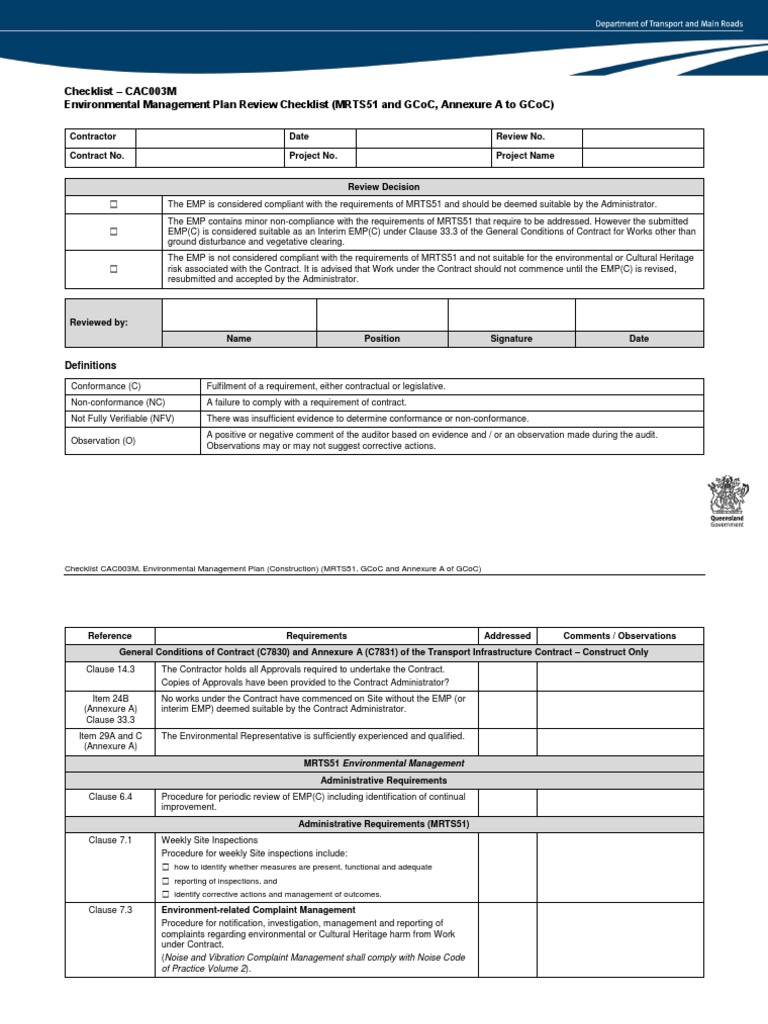 Checklist - Cac003M Environmental Management Plan Review Checklist ...