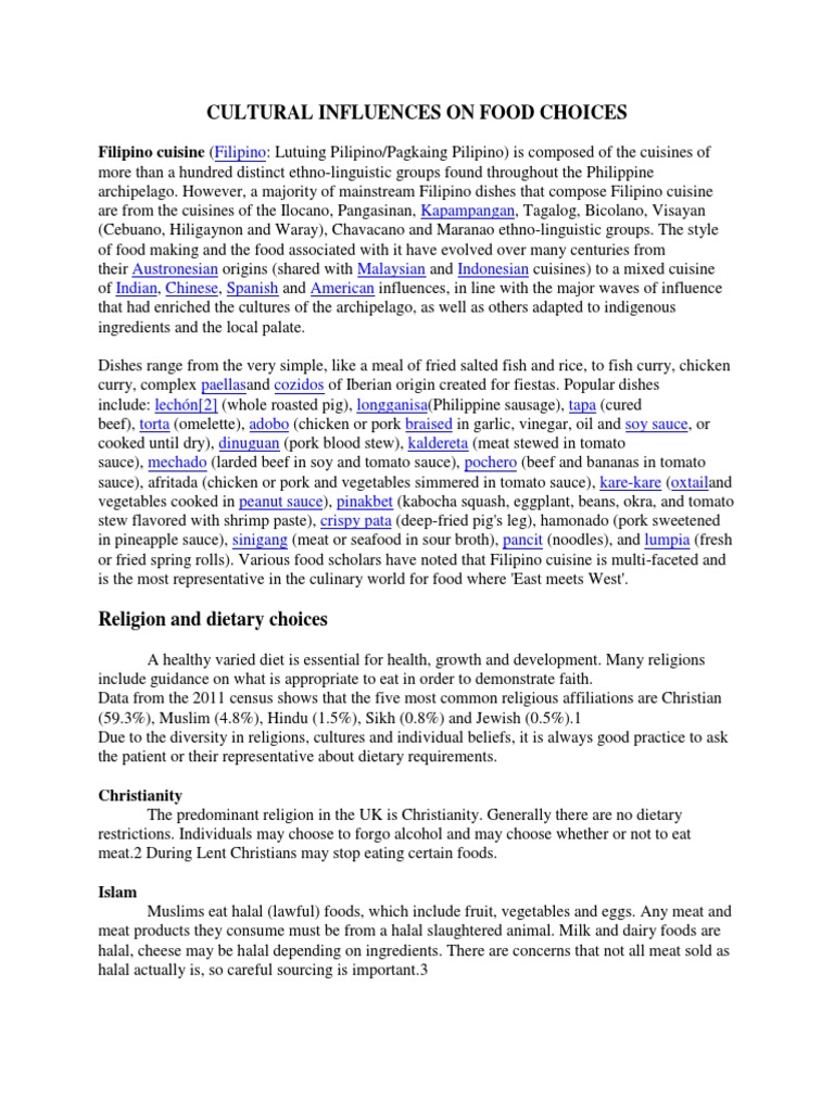 CULTURAL INFLUENCES ON FOOD CHOICES Written Report | PDF | Cuisine ...