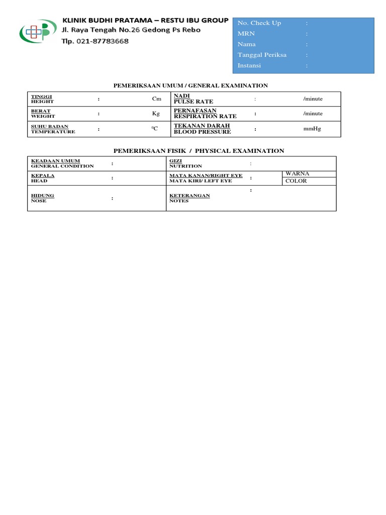 Form Medical Check Up 2019 | PDF
