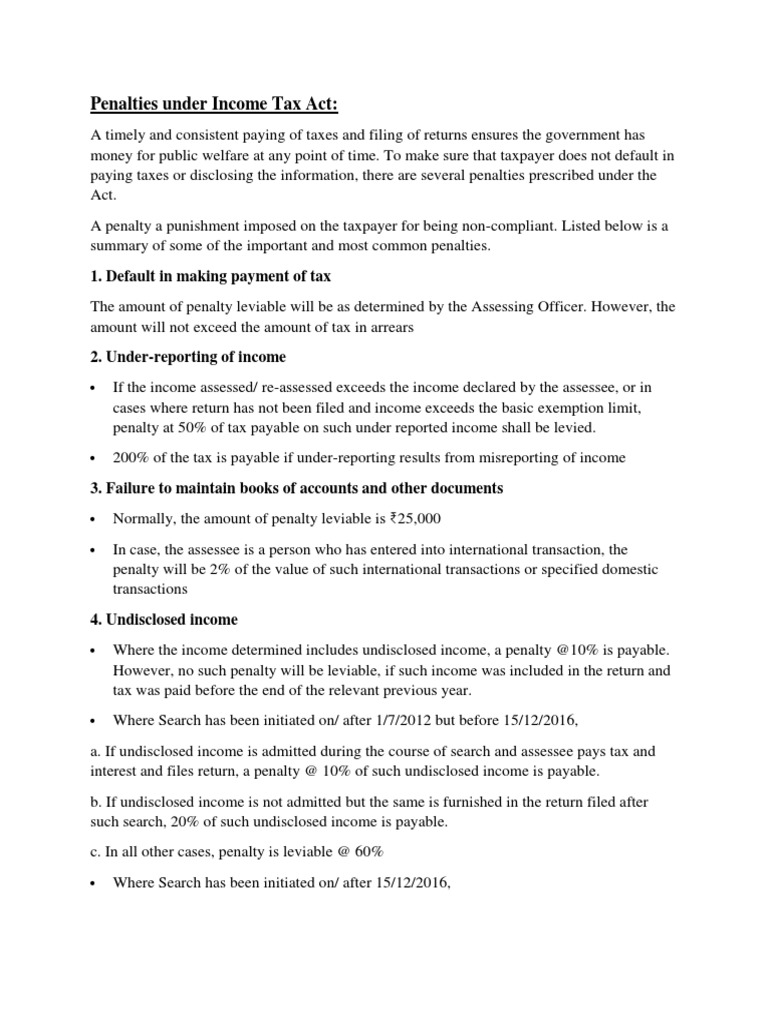 Penalties Under Income Tax Act | PDF | Income Tax In India | Payments