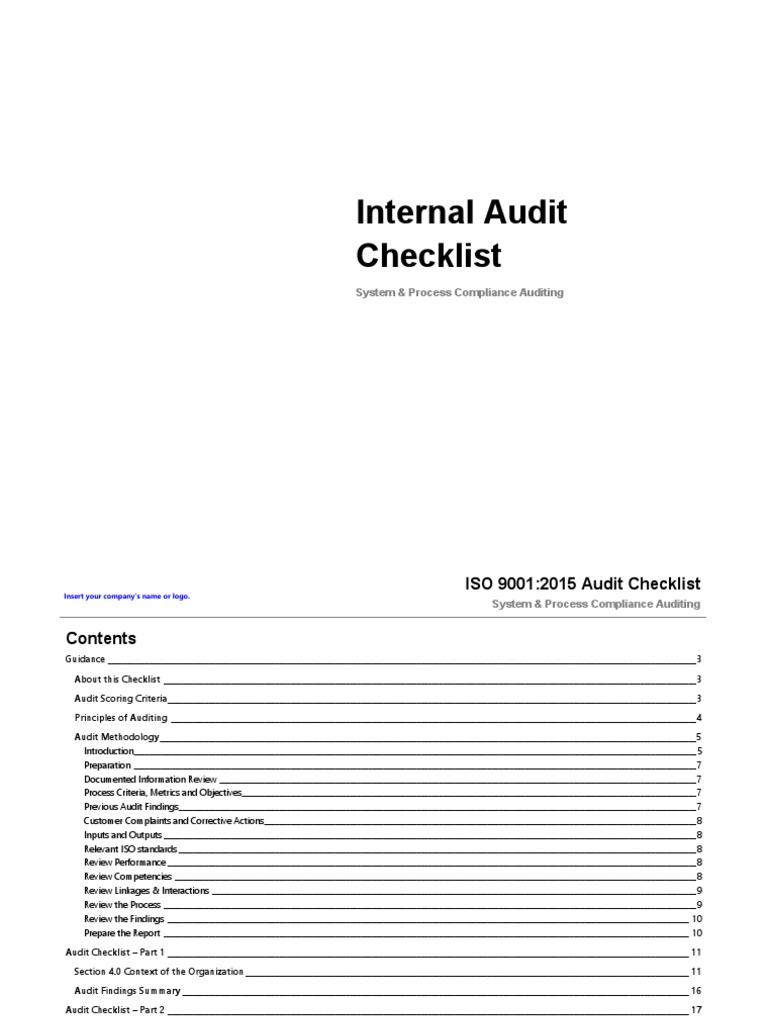 ISO 9001 2015 Internal Audit Checklist Sample23322111 PDF | PDF ...