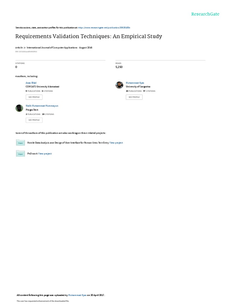 Requirements Validation Techniques: An Empirical Study: International Journal of Computer ...