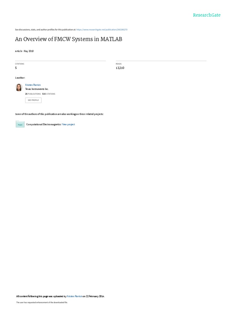 An Overview of FMCW Systems in MATLAB: Article | PDF | Spectral Density ...
