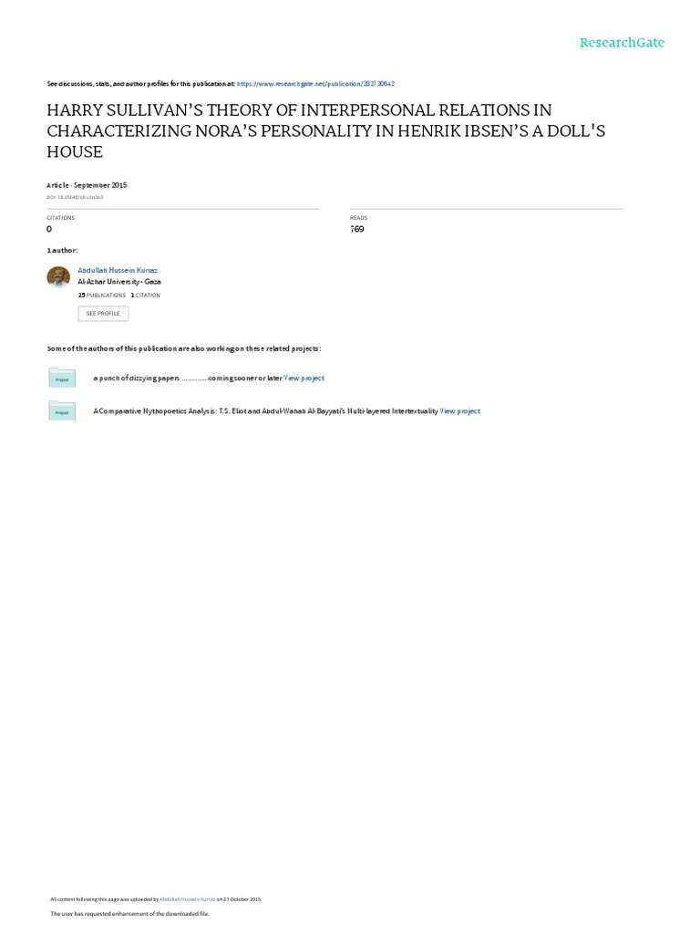 Article HARRY SULLIVAN'S THEORY OF INTERPERSONAL RELATIONS IN ...