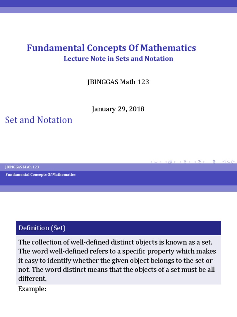 Fundamental Concepts of Mathematics: Lecture Note in Sets and Notation | PDF | Empty Set | Set ...