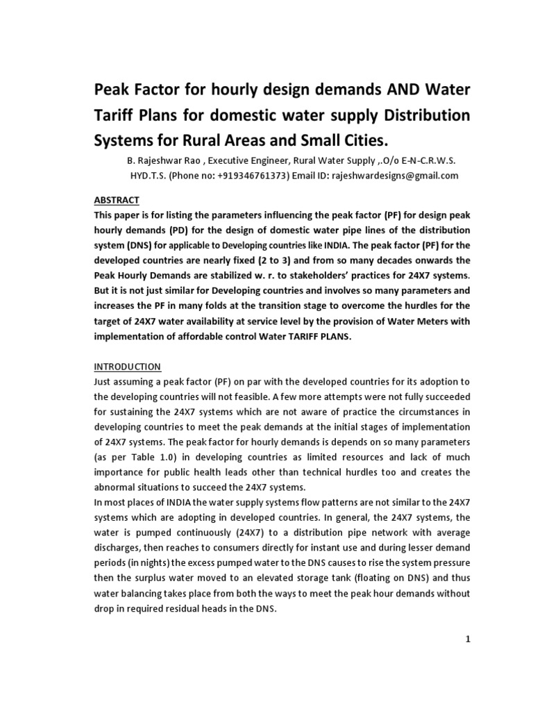 Peak Factor For Hourly Design Demands An | PDF | Water Supply | Water ...