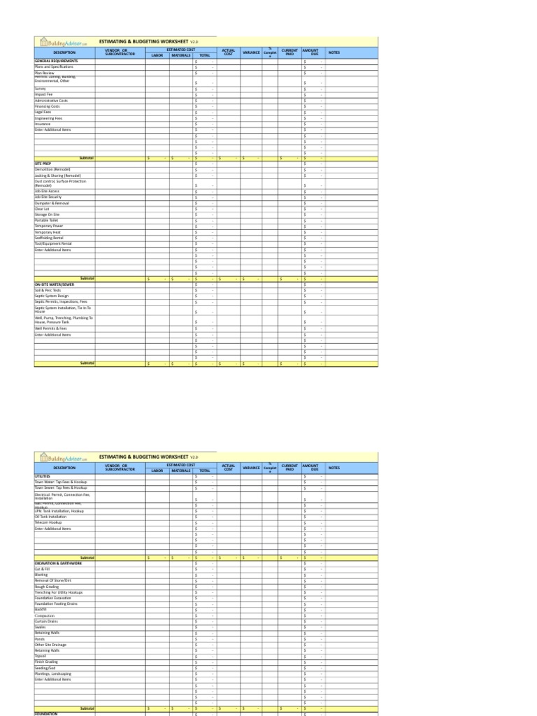 BA Estimating Worksheet 2108 2.2 | PDF | Framing (Construction) | Basement