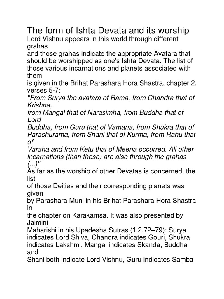 The Form of Ishta Devata and Its Worship | PDF