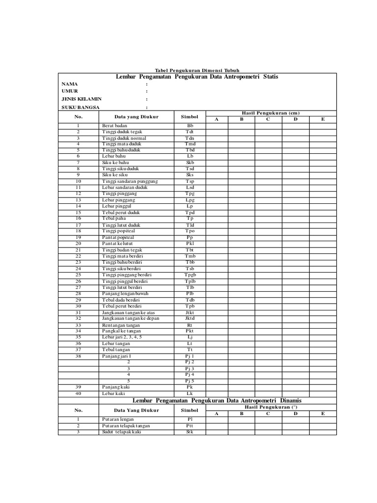 Tabel Antropometri PDF | PDF