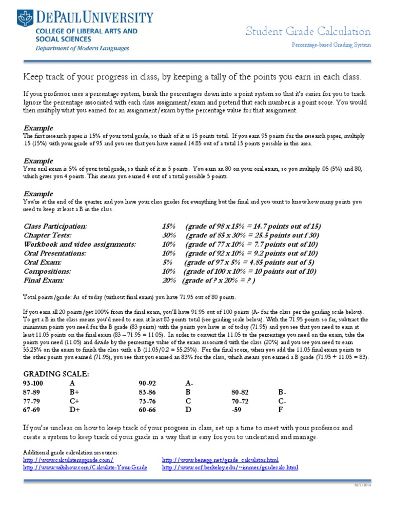 Calculating Your Grade: A Step-by-Step Guide to the Percentage-Based ...