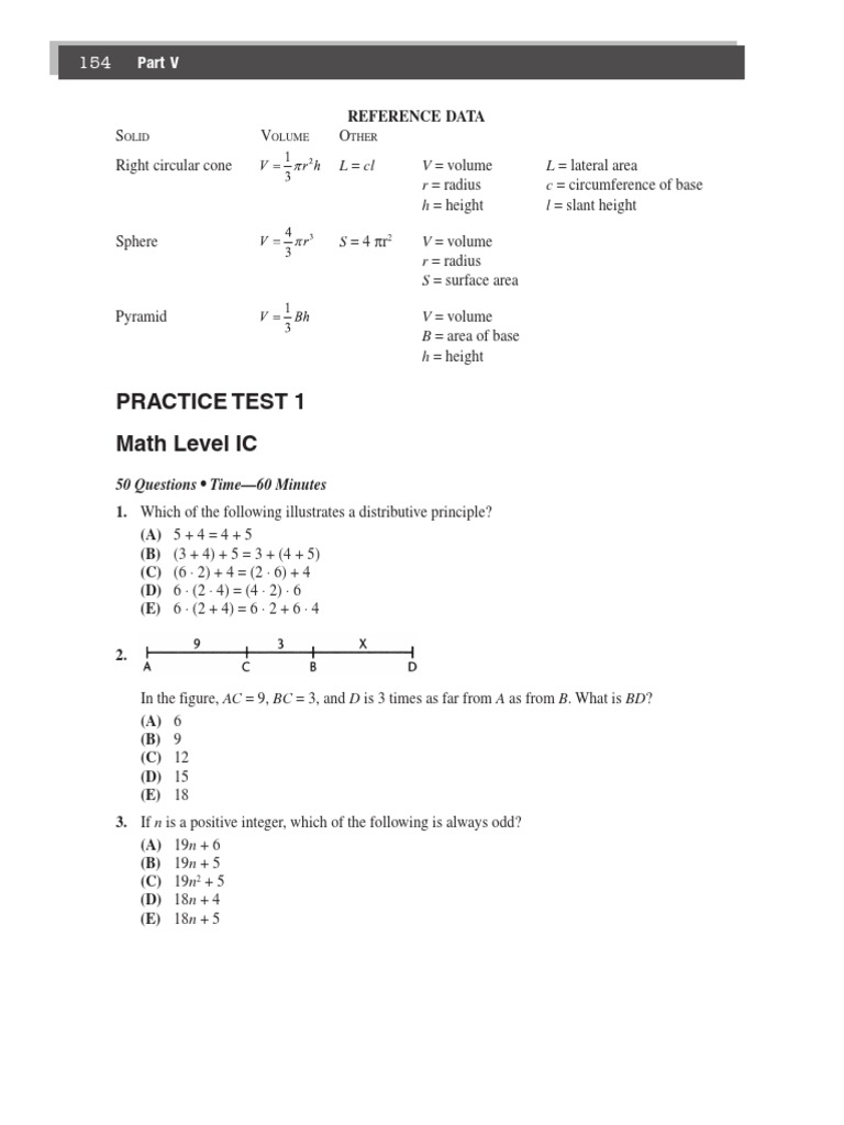 ARCO SAT Subject Math IC Practice Test 154 | PDF | Circle | Euclidean ...