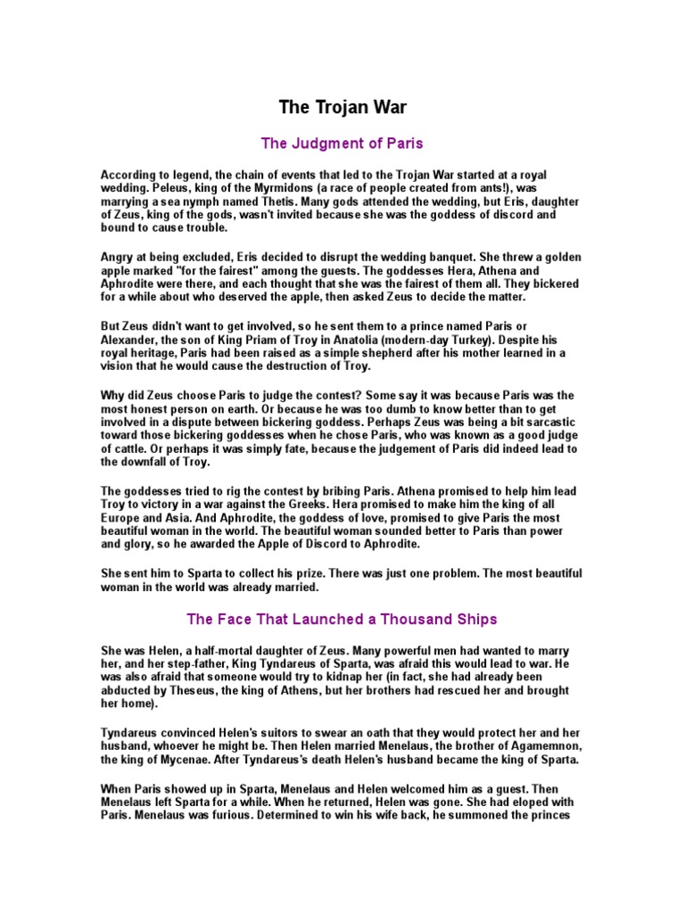 The Trojan War: The Judgment of Paris | PDF | Paris (Mythology) | Helen ...