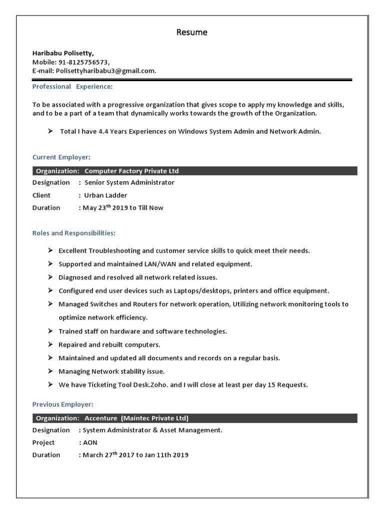 Polisetty Haribabu Resume | PDF | Juniper Networks | Local Area Network