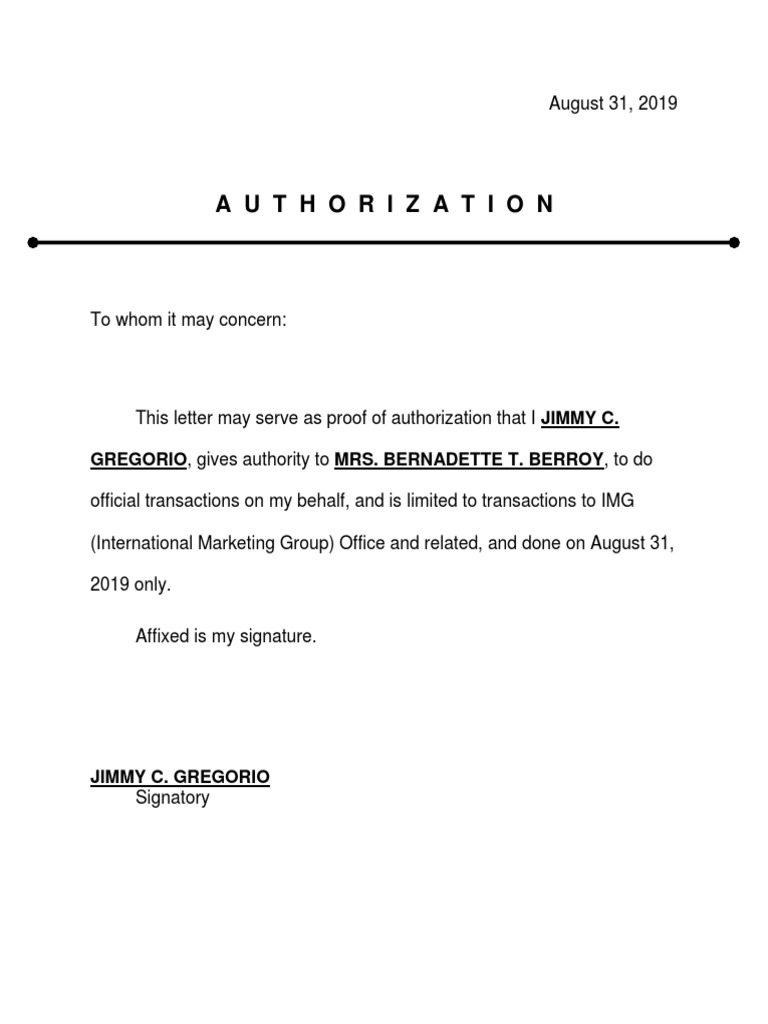 Authorization Letter | PDF