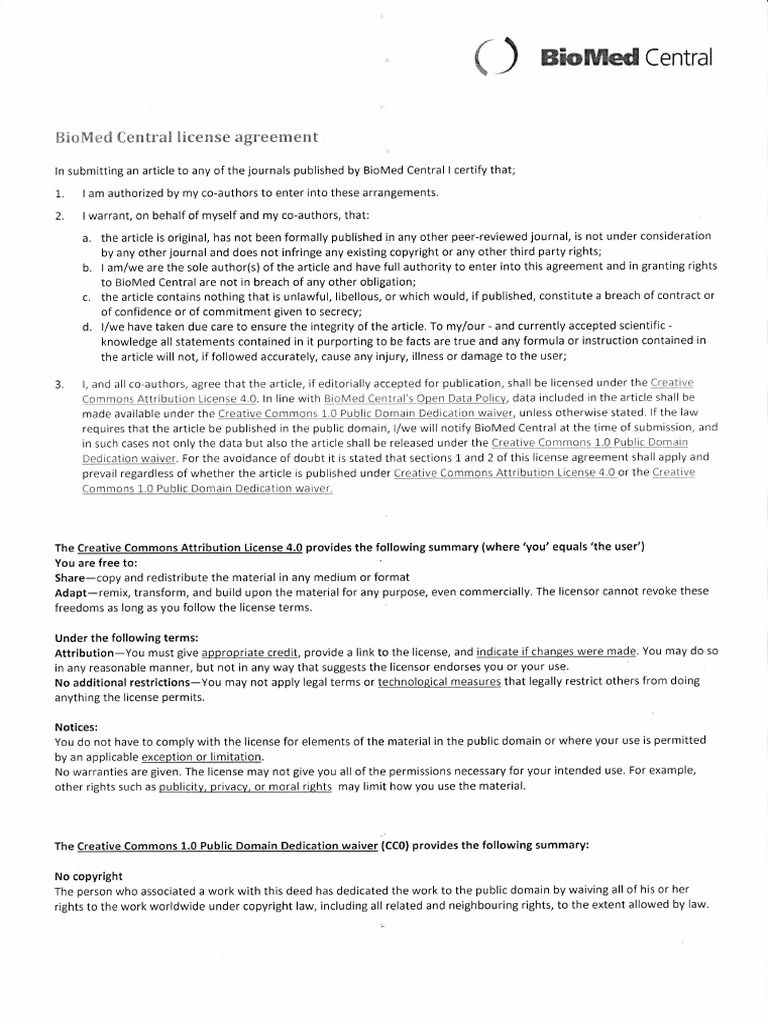 BMC License Agreement 1 | PDF | License | Public Domain