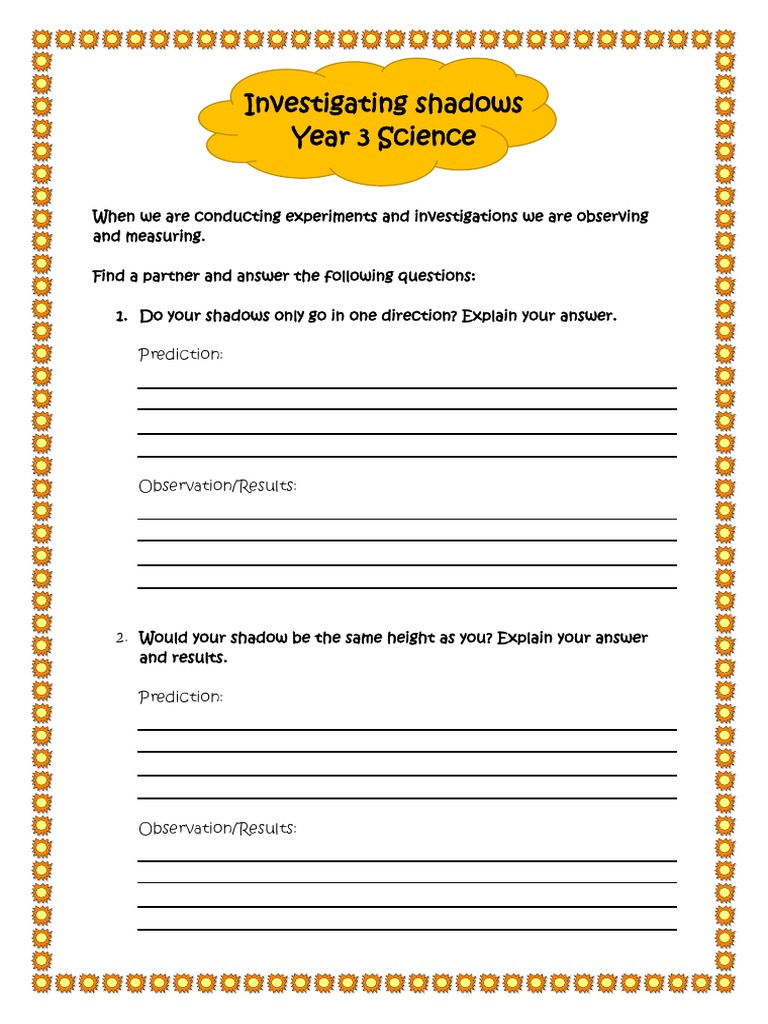 Year 3 Science: Shadow Investigations | PDF | Self-Improvement