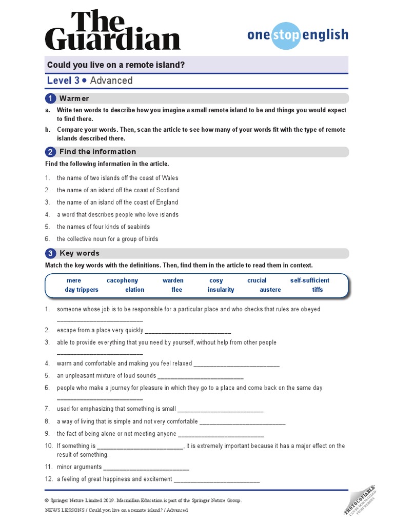 One Stop English - Could You Live On A Remote Island - Advanced | PDF ...