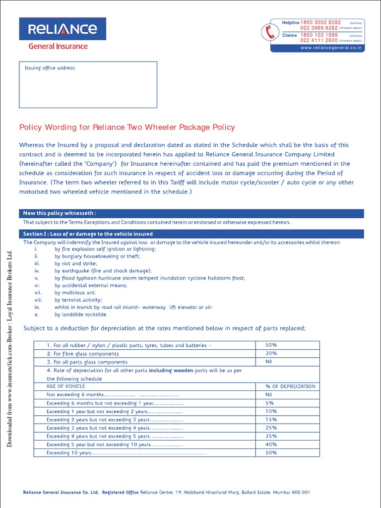 Reliance Two Wheeler Insurance Guide | PDF