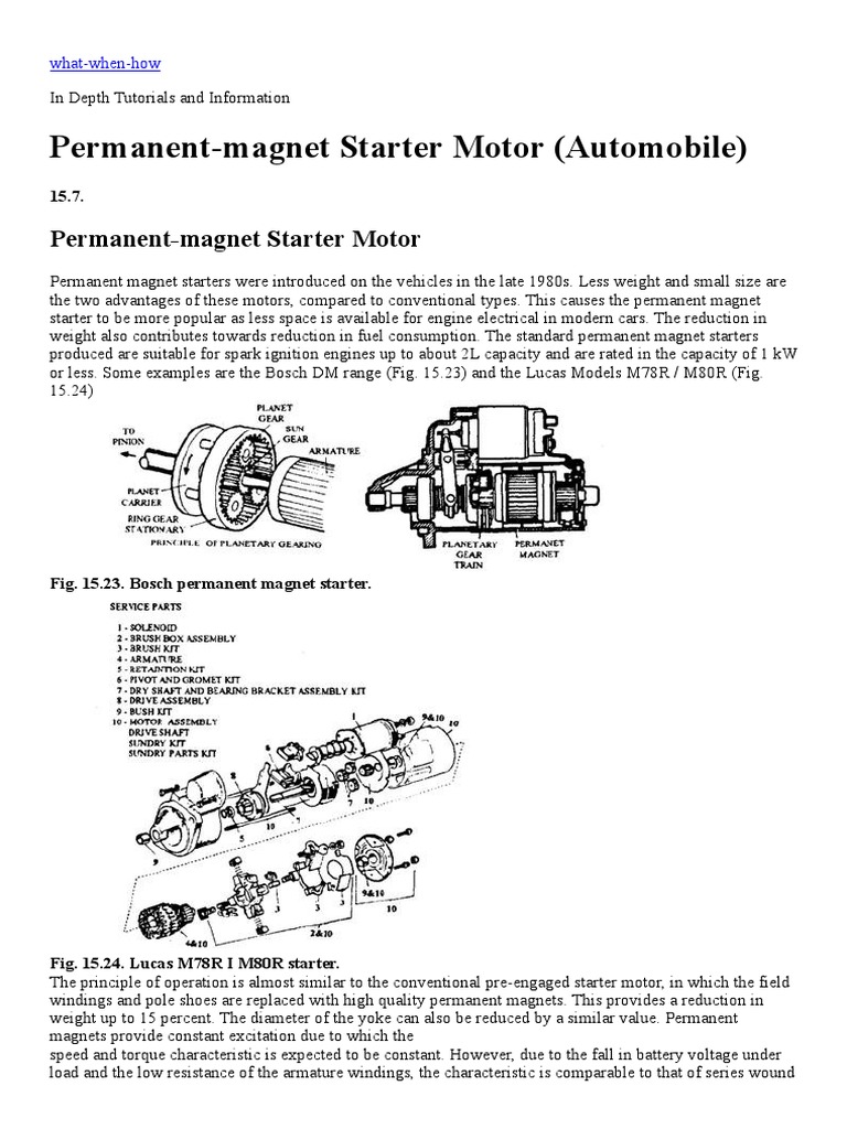 Permanent-Magnet Starter Motor (Automobile) | PDF | Electric Motor ...