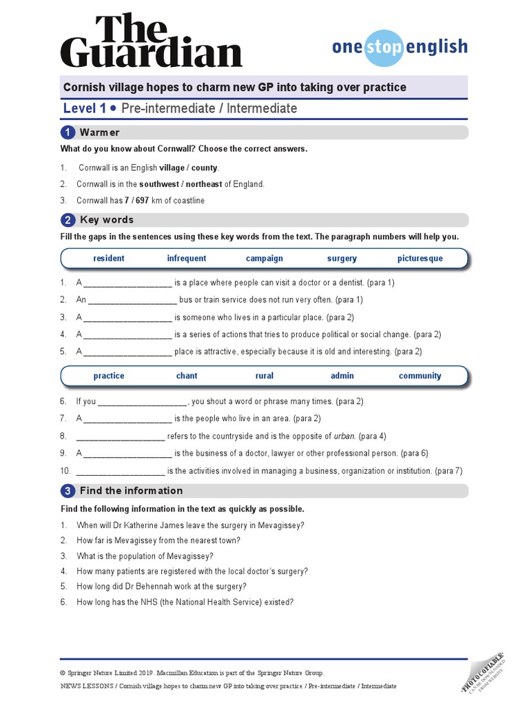 One Stop English - Cornish Village - Pre-Intermediate | Download Free ...