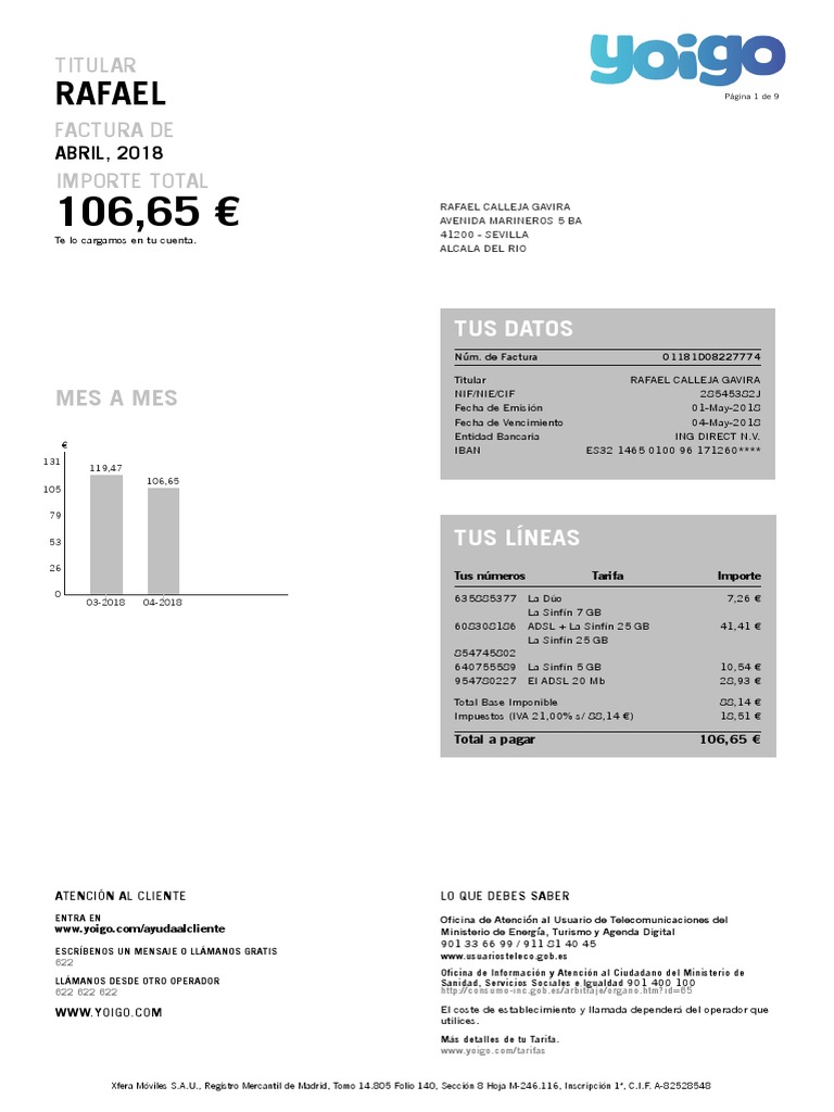 Factura - Yoigo 2 PDF | PDF | Telecomunicaciones móviles | Redes