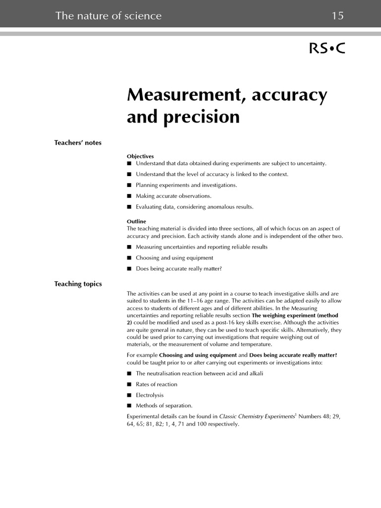 Measurement, Accuracy and Precision PDF | PDF | Accuracy And Precision ...