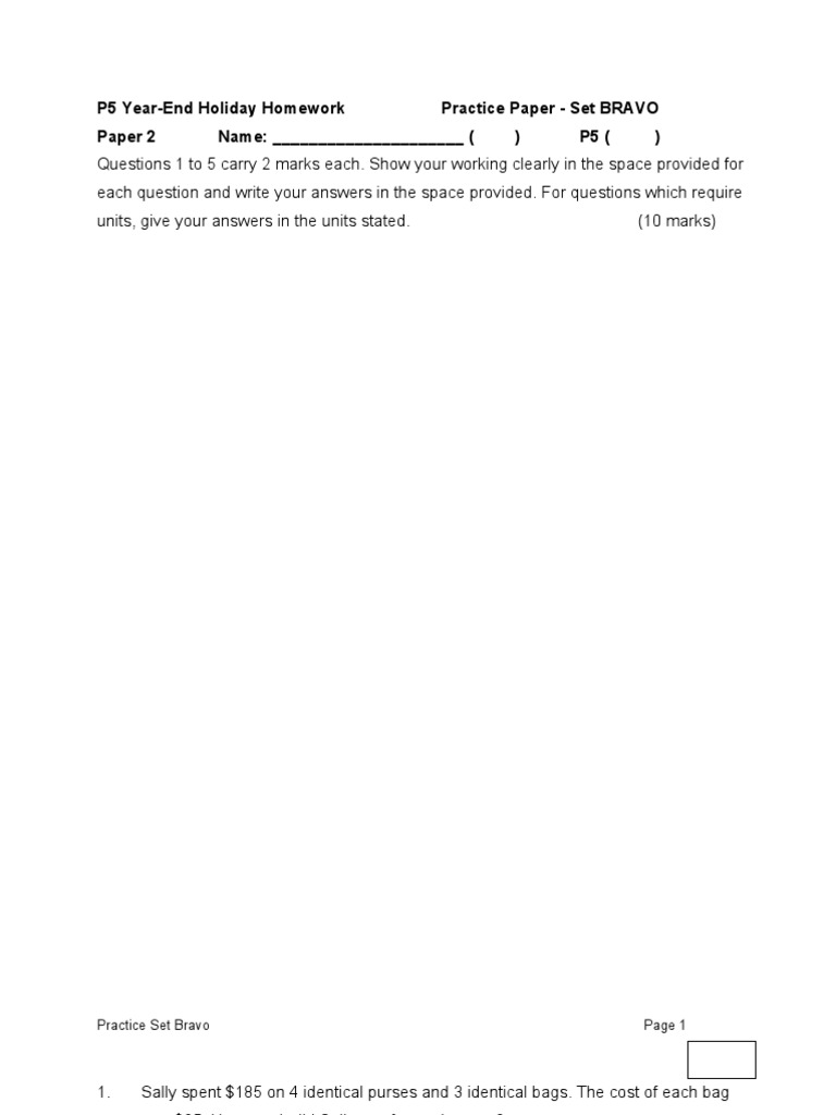 P5 Year-End Holiday Homework Practice Paper - Set BRAVO Paper 2 Name ...