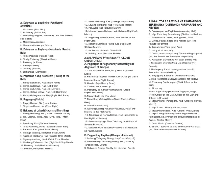Filipino Drill Commands | PDF | Military | Violence