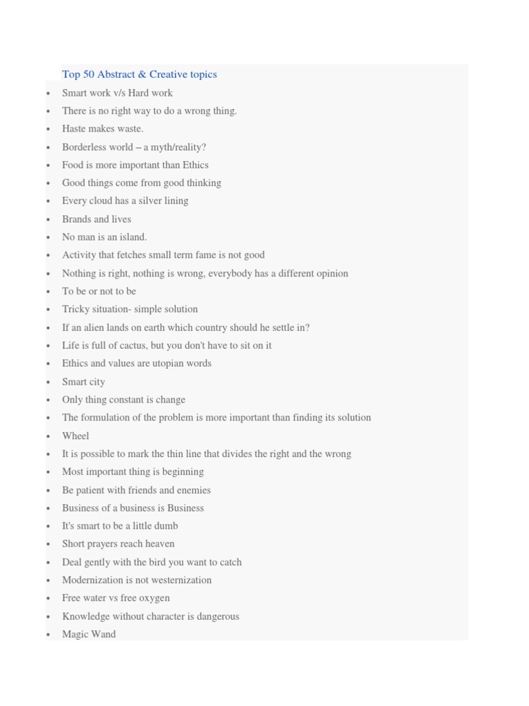 50 Abstract GD Topics | PDF | Utopia