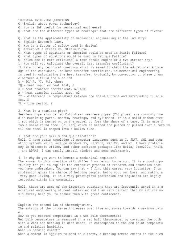 Mechanical Interview Questions | PDF | Heat Transfer | Heat