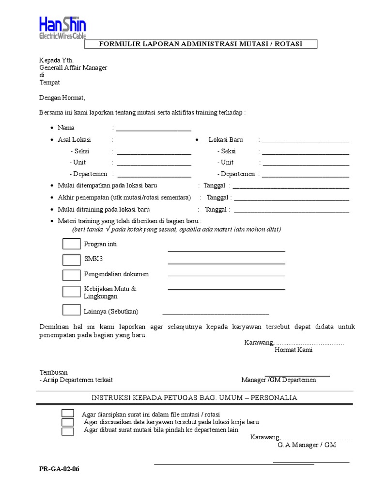Formulir Laporan Mutasi Rotasi | PDF