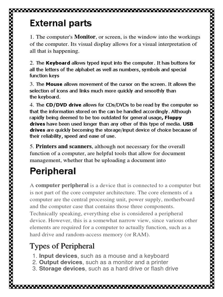 External Parts: Types of Peripheral | PDF | Random Access Memory ...