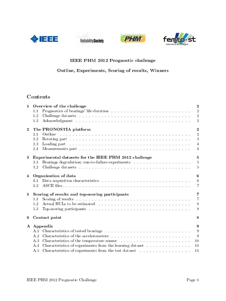 IEEE PHM 2012 Bearing Prognostics | PDF | Bearing (Mechanical) | Electric Motor