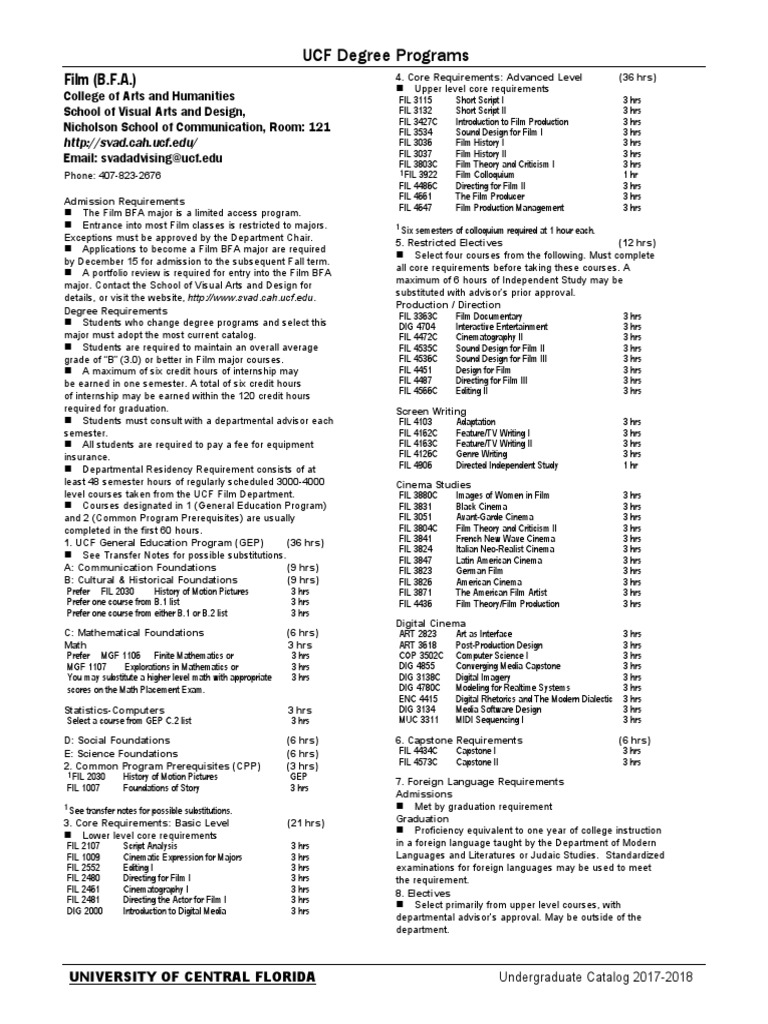 UCF Degree Programs: Film (B.F.A.) | PDF | Course Credit | Human ...