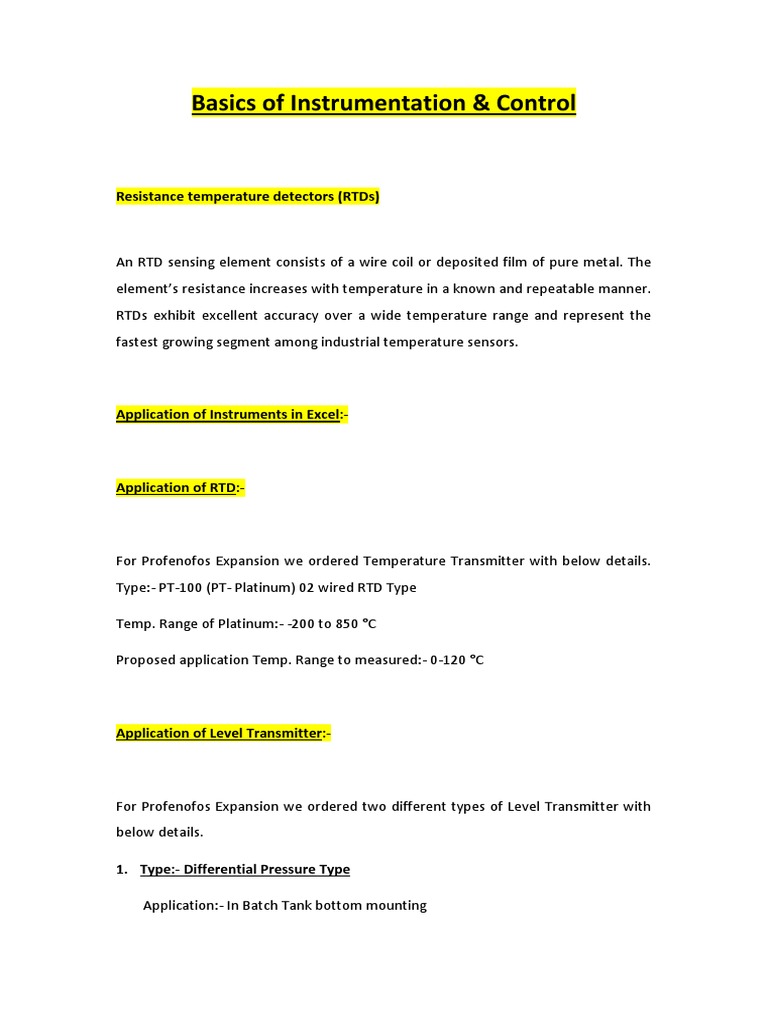 Basics of Instrumentation & Control | PDF | Flow Measurement | Fluid ...