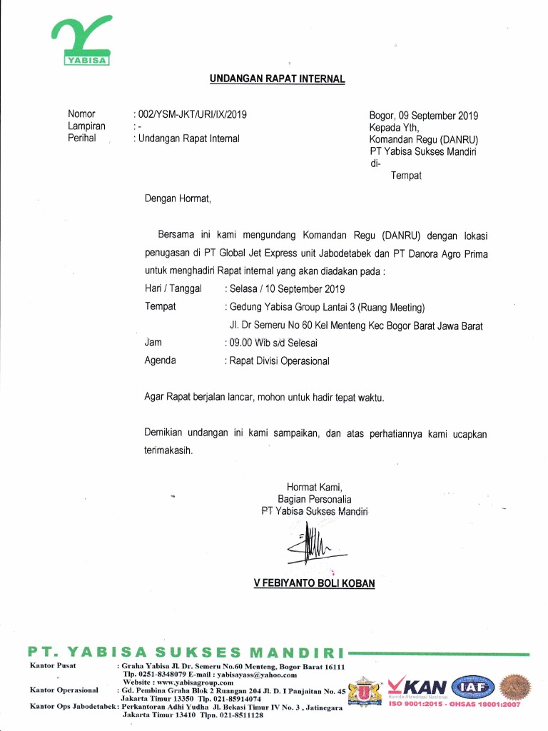 Undangan Rapat Internal | PDF