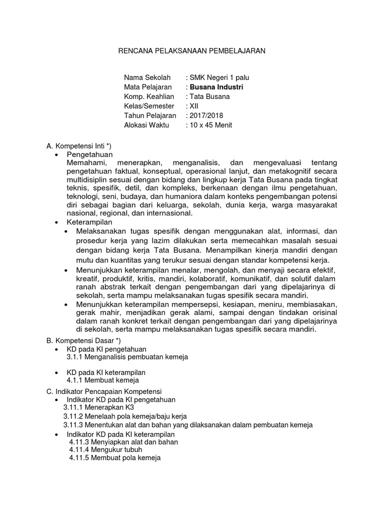 RPP Tefa Busana | PDF