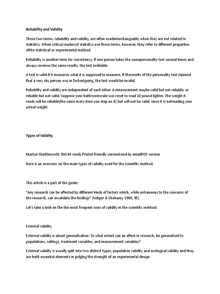 Validity and Reliability | PDF | Validity (Statistics) | Cronbach's Alpha