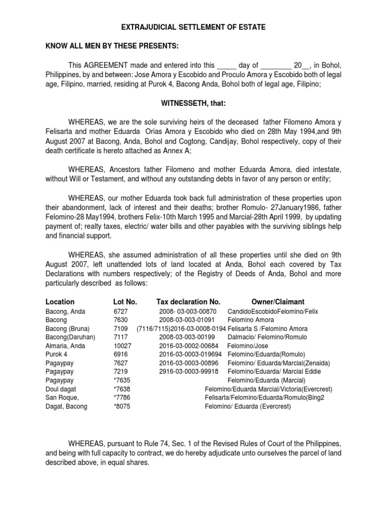 Extrajudicial Settlement of Estate | PDF | Natural Resources Law ...
